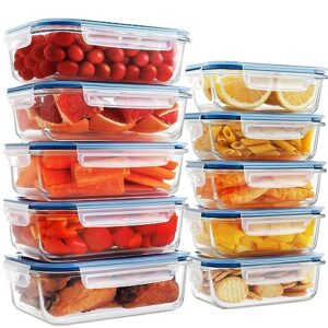 homberking 10 pack glass meal prep containers, glass food storage containers with lids, airtight glass lunch bento boxes, bpa-free & leak proof, 36oz & 14oz (10 lids & 10 containers) - blue