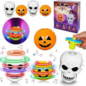 vomaok 4 pack halloween spinning top toys with flashing lights and music for kids boys girls halloween party favors treats prizes halloween goodie bag fillers gifts