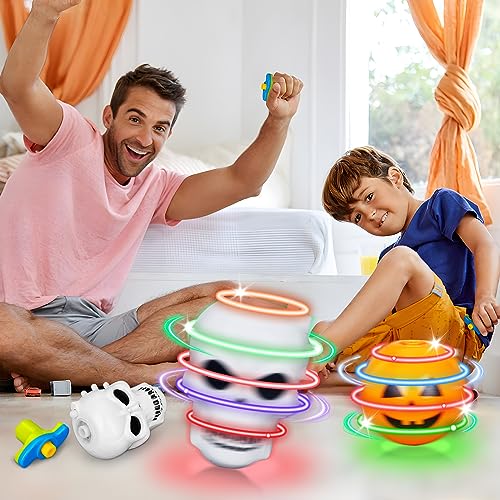 VOMAOK 4 Pack Halloween Spinning Top Toys with Flashing Lights and Music for Kids Boys Girls Halloween Party Favors Treats Prizes Halloween Goodie Bag Fillers Gifts