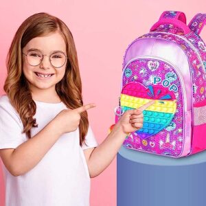 CCJPX Girls Backpack, 16" Kids Unicorn Bookbag and Lunch Box for Elementary School Toddler Kindergarten Preschool Purple