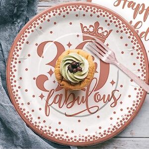 GREPARPY 30th Birthday Decorations Women Tableware - Rose Gold 30 And Fabulous Birthday Decorations Dinnerware, Thirty Birthday Plate, Napkin, Fork, Her 30-Year-Old Birthday Party Supplies | Serve 24