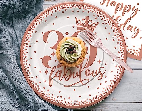 GREPARPY 30th Birthday Decorations Women Tableware - Rose Gold 30 And Fabulous Birthday Decorations Dinnerware, Thirty Birthday Plate, Napkin, Fork, Her 30-Year-Old Birthday Party Supplies | Serve 24