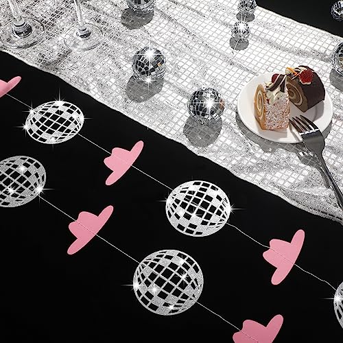 Peryiter 8 Pcs Cowgirl Bachelorette Party Decorations, Disco Ball Western Last Rode Party Hanging for Pink Party and Bridal Cowgirl Wedding Birthday Decor