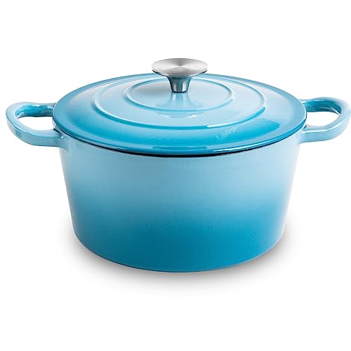 4-Quart Cast Iron Dutch Oven - Enameled Oven Pot,Cast Iron Lid, Serve for 3-5 People, Great for All Stovetops,for Baking, Roasting, Braising, Stir-frying,Easy to Clean,Blue