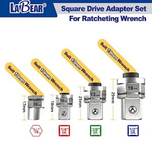 LABEAR- 4pcs Ratcheting Wrench to Square Drive Adapter Set