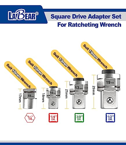 LABEAR- 4pcs Ratcheting Wrench to Square Drive Adapter Set