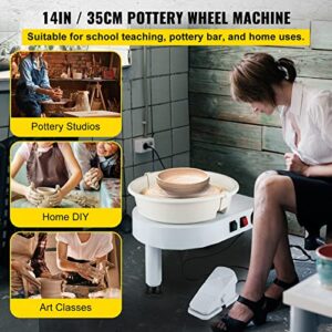 VEVOR Pottery Wheel, 0-300RPM Speed 0-7.8in Lift Table Electric Clay, 14in Ceramic Forming Machine Foot Pedal Detachable Basin Sculpting Tool Accessory Kit for Work Home Art Craft DIY, White