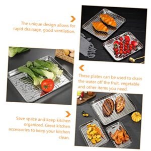 RORPOIR 2pcs Stainless Steel Drainer Bread Loaf Pan Toaster Oven Tray Roasting Pans for Ovens Baking Pan with Cooling Rack Cookie Sheets Wire Baking Mat Drain Dishes Baking Sheet Bakeware