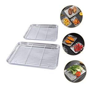 RORPOIR 2pcs Stainless Steel Drainer Bread Loaf Pan Toaster Oven Tray Roasting Pans for Ovens Baking Pan with Cooling Rack Cookie Sheets Wire Baking Mat Drain Dishes Baking Sheet Bakeware