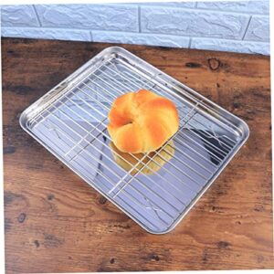 RORPOIR 2pcs Stainless Steel Drainer Bread Loaf Pan Toaster Oven Tray Roasting Pans for Ovens Baking Pan with Cooling Rack Cookie Sheets Wire Baking Mat Drain Dishes Baking Sheet Bakeware