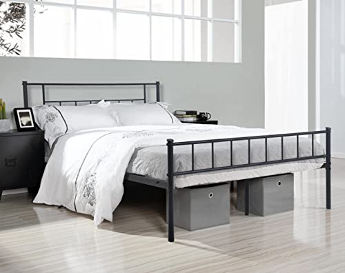 Queen Bed Frame, Metal Bed Frame Queen Size with 12 Inch Under-Bed Storage & Strong Metal Slats Support, Black Queen Bed Frame with Headboard and Footboard, No Box Spring Needed & Anti-Slip, Black