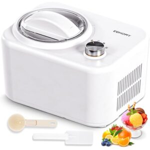 euhomy 1 quart auto ice cream maker with compressor, no pre-freezing, 3 modes gelato maker, keep cool function, easy-to-clean, frozen yogurt machine for ice cream/frozen yogurt/gelato. (white)