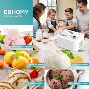 EUHOMY 1 Quart Auto Ice Cream Maker with Compressor, No Pre-freezing, 3 Modes Gelato Maker, Keep Cool Function, Easy-to-Clean, Frozen Yogurt Machine for Ice Cream/Frozen Yogurt/Gelato. (White)