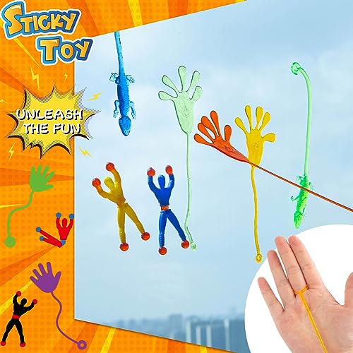 LovesTown 48PCS Sticky Toys for Kids, Stretchy Sticky Toys Including 16PCS Sticky Wall Climbers 16PCS Sticky Hands 16PCS Stretchy Lizards for Kids Goodie Bag Stuffers Treasure Box Classroom Prize