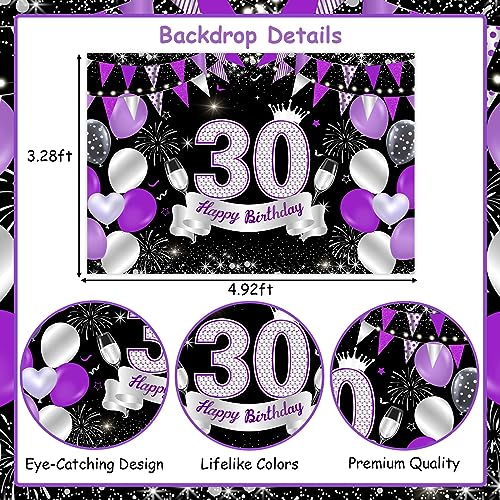 Balterever Talk Thirty to Me Birthday Decorations 30th Birthday Decorations Purple for Women with Talk Thirty to Me Banner Cake Topper 30th Birthday Backdrop 30& Fabulous Sash For Funny 30th Birthday