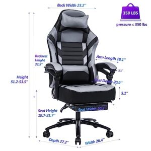 Fantasylab Big and Tall Gaming Chair 400lb Gaming Chair with Footrest Massage Gaming Chair Memory Foam Adjustable Tilt Back Angle and Arm High