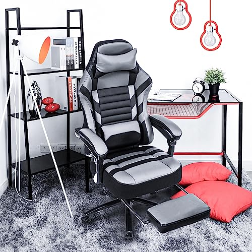 Fantasylab Big and Tall Gaming Chair 400lb Gaming Chair with Footrest Massage Gaming Chair Memory Foam Adjustable Tilt Back Angle and Arm High