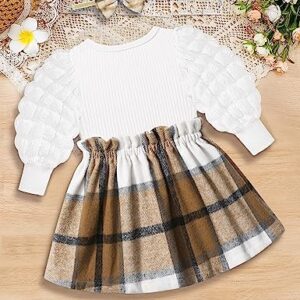 Qaoerde Baby Girl Dresses 12-18 Months Baby Girl Dress Puff Sleeve Brown Plaid Dress Baby Girls' Dresses Baby Dresses 12-18 Months Baby Girl Fall Dress Baby Girl Winter Dress Thanksgiving Outfit