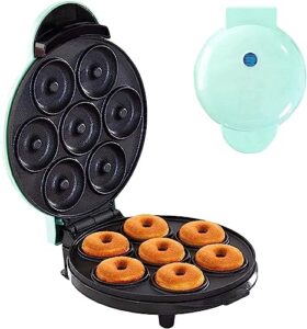 mini donut maker machine 7 holes, electric donut press machine, small doughnut maker, electric non-stick & double-sided heating donut maker machine, for kid-friendly breakfast desserts cake (emerald)