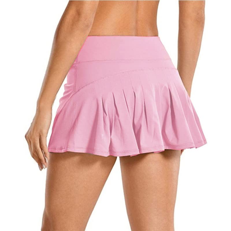 Women's Pleated Sports Mini Skirt with Shorts Stylish Tennis Skirt for Sport Athletic Running Activewear Pink