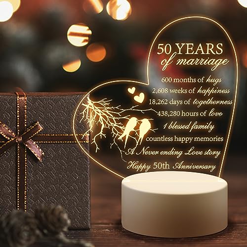 BeauGift 50th Anniversary Wedding Gifts for Couple, 50 Years Golden Anniversary Marriage Gifts for Her Him, Happy Anniversary Romantic Gifts, 50th Anniversary Night Light Gifts for Wife from Husband