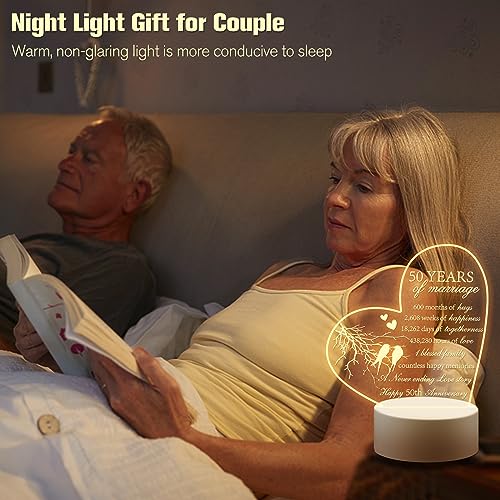 BeauGift 50th Anniversary Wedding Gifts for Couple, 50 Years Golden Anniversary Marriage Gifts for Her Him, Happy Anniversary Romantic Gifts, 50th Anniversary Night Light Gifts for Wife from Husband