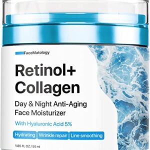 Face Moisturizer Retinol Cream - Men and Women Anti-Aging Day & Night Neck Décolleté with Retinol, Collagen Hyaluronic Acid Hydrating Wrinkle Repair Safe for All Skin Types