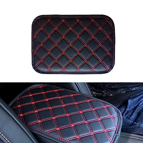 gunhunt Pack-1 Car Center Console Cover Pad, PU Leather Auto Armrest Seat Box Protector Set, Double Line Square Waterproof Center Console Mat, for Most Vehicle, SUV, Truck Interior (Black & Red)