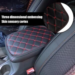 gunhunt Pack-1 Car Center Console Cover Pad, PU Leather Auto Armrest Seat Box Protector Set, Double Line Square Waterproof Center Console Mat, for Most Vehicle, SUV, Truck Interior (Black & Red)