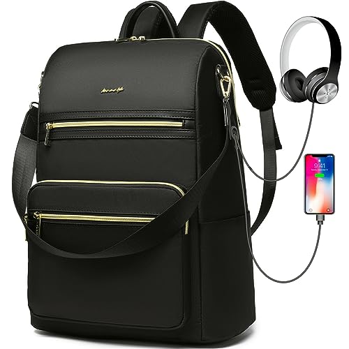 Laptop Backpack Women Travel Bag - 15.6 Inch Convertible Computer Backpack Purse for Women Fashion Nurse Work Bags Anti Theft School Shoulder Handbag Waterproof Teacher Bookbag for College Girls Black