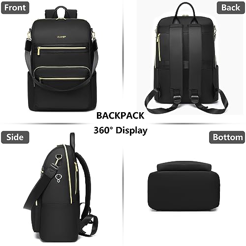 Laptop Backpack Women Travel Bag - 15.6 Inch Convertible Computer Backpack Purse for Women Fashion Nurse Work Bags Anti Theft School Shoulder Handbag Waterproof Teacher Bookbag for College Girls Black