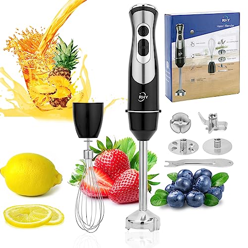 𝐑𝐇𝐘 Electric Immersion Hand Blender Blender Mixer 𝟓 𝐢𝐧 𝟏 hand blender Electric Immersion with Stainless Steel Blades 500W power, with 4 Interchangeable blades, suitable for vegetables, fruits, milkshakes, coffee.