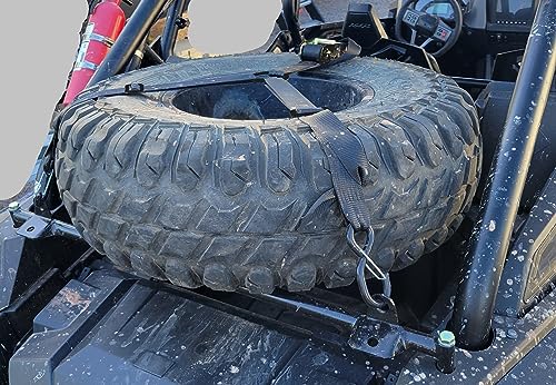 Spare Tire Strap, 3 Way Ratchet Y Strap, 1.5 inch Wide Adjustable, Tire Tie Down Strap for UTV or Truck Tires, Color Black