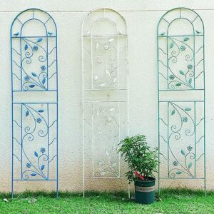 2 pack distressed metal garden trellis rustproof sturdy black iron trellis plants support for climbing rose vine vegetable flower ivy grape cucumber clematis (color : white, size : 2pcs-210cm(82.6in