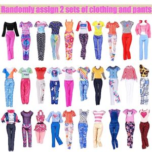 48 pcs Doll Clothes and Accessories, 2 Long Princess Dress, 2 Long Party Dresses, 2 Short Dresses, 2 Tops, 2 Pants, 5 Slip Skirts, 2 Bikinis and 31pcs Doll Accessories for 11.5 inch Dolls (No Doll)