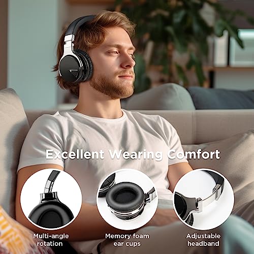 tapaxis E7 Active Noise Cancelling Headphones Wireless Bluetooth Headphones Over Ear Headphones Mic, Clear Calls, Comfortable Protein Earpads, 30H Playtime, for Travel, Home Office - Black