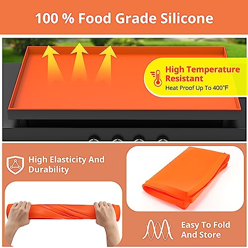 Griddle Mat Silicone for Blackstone 28 Inch Griddle, Food Grade Silicone Griddle Buddy Mat Cover, Heavy Duty Reusable Griddle Top Protector for All Season Outdoor, Extend Service Life - Orange