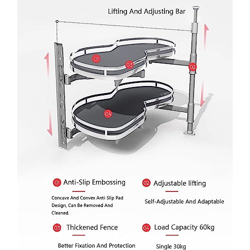 YEKIM Corner Basket Kitchen Cabinets, 2 Tier Swing Tray Corner Cabinet, Multipurpose Organizer Shelving Corner Swivel Corner Cabinet Blind Shelf, for 36",Left