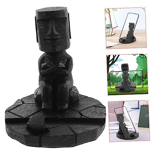 VOSAREA Creative Island Stone Statue Bracket Telephone Stand for Office Desk Table Top Decor Home Accessories Decor Moai Statue Desktop Moai Statue Moai Phone Stand Household Ornaments