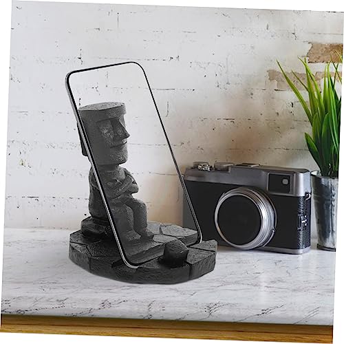 VOSAREA Creative Island Stone Statue Bracket Telephone Stand for Office Desk Table Top Decor Home Accessories Decor Moai Statue Desktop Moai Statue Moai Phone Stand Household Ornaments