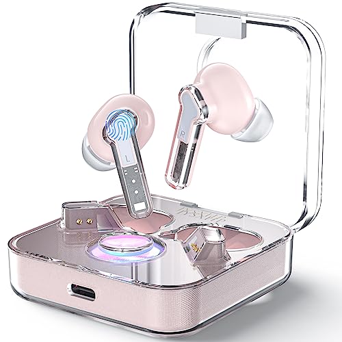 JYSXHP Wireless Earbuds Bluetooth 5.3 Wireless Headphones Touch Control IPX4 Waterproof in-Ear Earphones with RGB Charging Case and Noise Cancelling for Phone Laptop Sport (Pink)