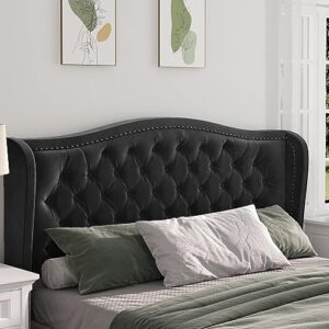 Nathaniel Home King Size Platform Bed Frame with Headboard, Velvet Upholstered Tufted Bed Frame King with Diamond Button Footboard, Bunkie Slats, Easy Assembly, No Box Spring Needed