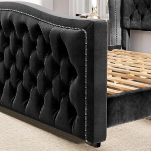 Nathaniel Home King Size Platform Bed Frame with Headboard, Velvet Upholstered Tufted Bed Frame King with Diamond Button Footboard, Bunkie Slats, Easy Assembly, No Box Spring Needed