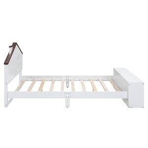 Harper & Bright Designs Full Size Platform Bed with Storage and Headboard Footboard LED Lights, Solid Wood House Bed Frame, No Box Spring Needed, Easy Assembly (White)