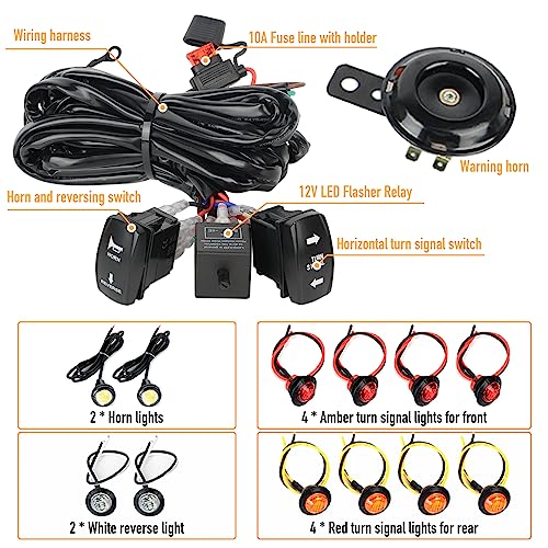 Loud UTV Horn Kit,RZR Horn Kit with Turn Signal Rocker Switch 12V for Polaris RZR Ranger, PRO XP, Can Am, Up to 2021+