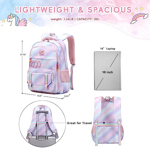 KIDNUO Girls Backpack 15.6 Inch Laptop School Bag Cute Kids Kindergarten Elementary Backpacks Middle Schoolbag Large Bookbags for Women Teens Students Anti Theft Travel Daypack (Purple)