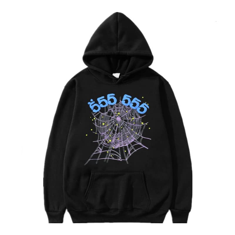 Hip Hop Spider Web Print Hoodie Men Women Spider Sweatshirts Pullover Y2k Clothes Sudaderas Tops (black,M,Medium)