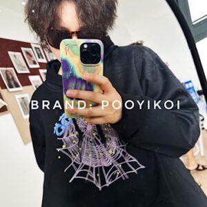 Hip Hop Spider Web Print Hoodie Men Women Spider Sweatshirts Pullover Y2k Clothes Sudaderas Tops (black,M,Medium)