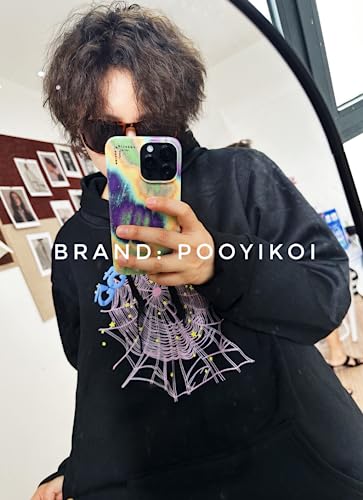 Hip Hop Spider Web Print Hoodie Men Women Spider Sweatshirts Pullover Y2k Clothes Sudaderas Tops (black,M,Medium)