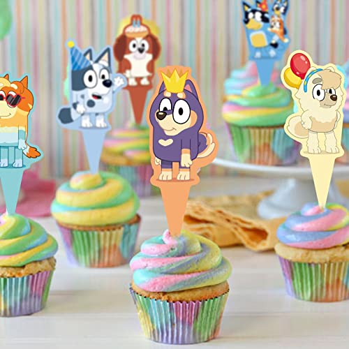 Blue Dog Birthday Party Supplies, Blue Party Decorations Cake Topper for Kid, Boys and Girls Happy Birthday Cupcake Toppers